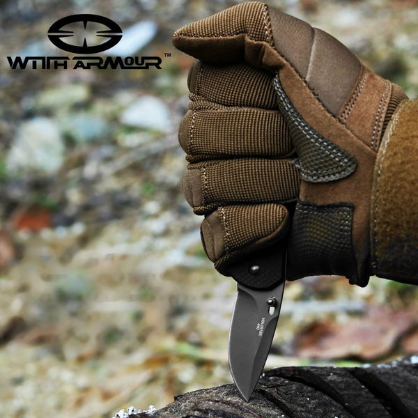 Razor Sharp Small 5" Easy to Carry Titanium Nitride Coated Tactical Kn ...