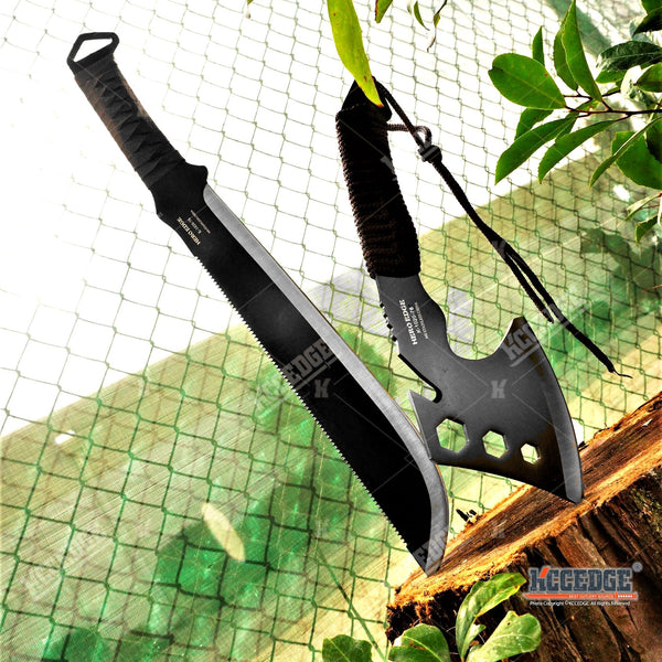19" MACHETE & AXE COMBO SET SURVIVAL MACHETE HUNTING MACHETE CAMPING M ...