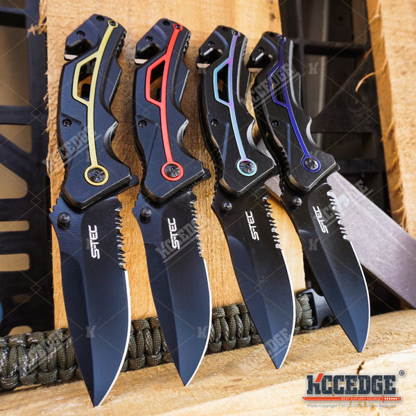 8" Spring Assisted Drop Point Knife w/ Emergency Glass Breaker & Cord ...