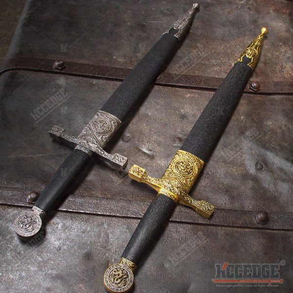 15.5" Medieval Excalibur Dagger with Dragon Engraved Pommel Design Han ...