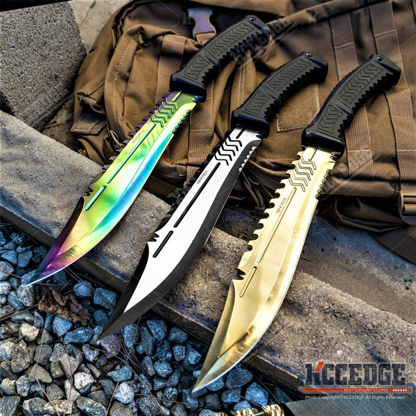 17" Full Tang Fixed Blade Machete Partially Serrated Clip Point Blade ...