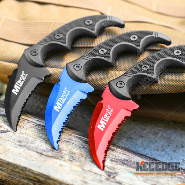 5" Tactical Karambit Fully Serrated Full Tang Fixed Blade Knife w/ Kyd ...