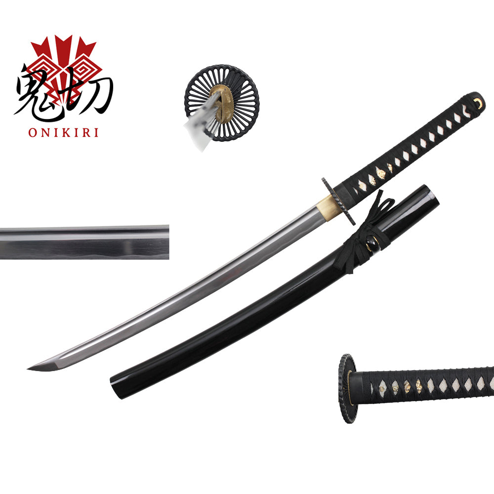 HANDMADE WAKIZASHI Onikiri Japanese SWORD w/ Empire Wheel TSUBA & Ray ...