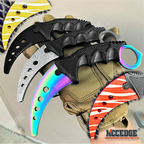 7.5" Fixed Blade Knife FULL METAL TRAINING KARAMBIT with DULL EDGE ...